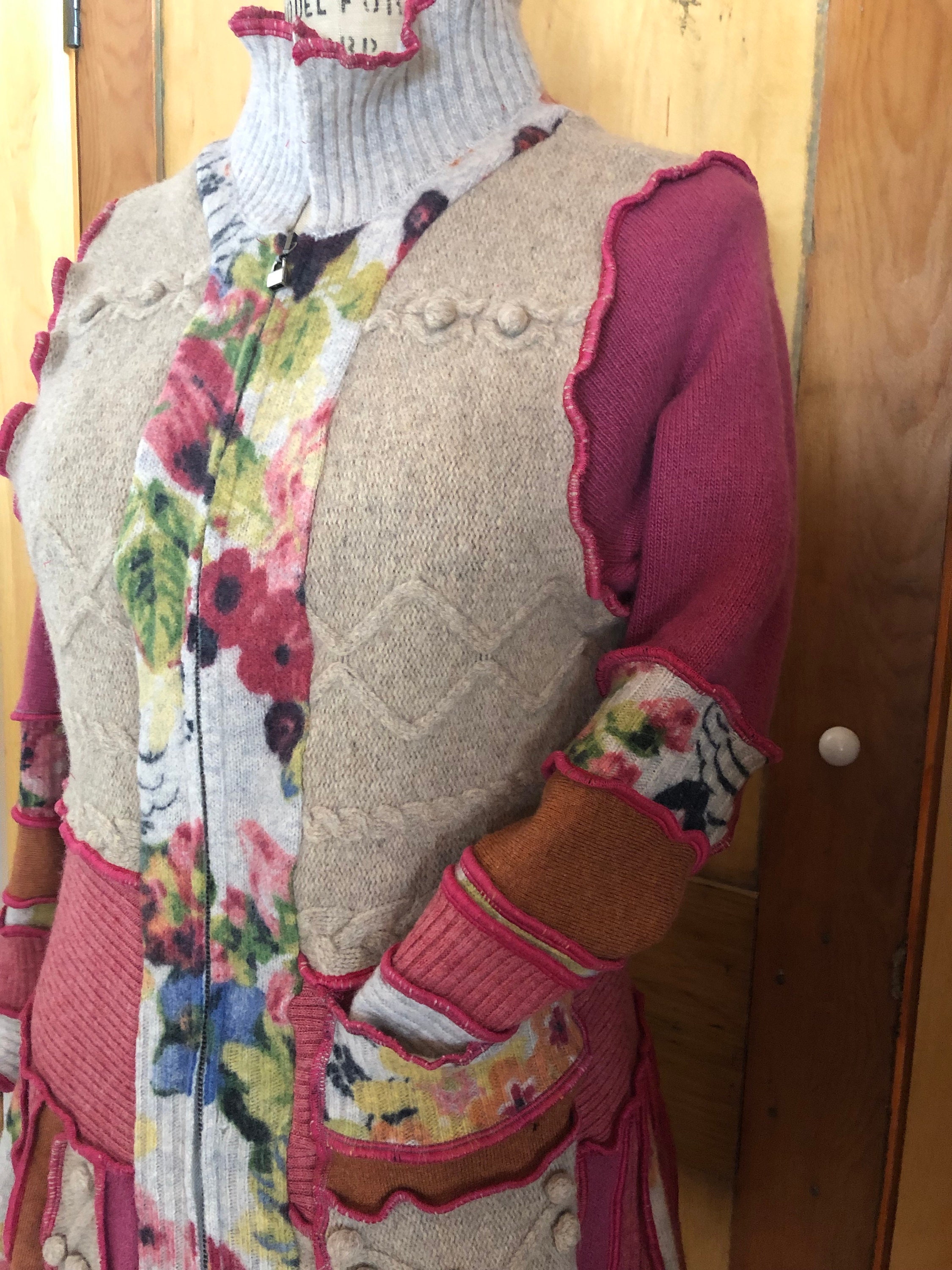 Upcycled Recycled Natural Fiber Wool Patchwork Sweater Coat Jacket - Etsy