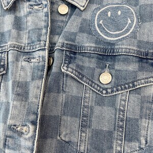 Upcycled Recycled Repurposed Boho Smiley Face Denim Coat With Paneled ...