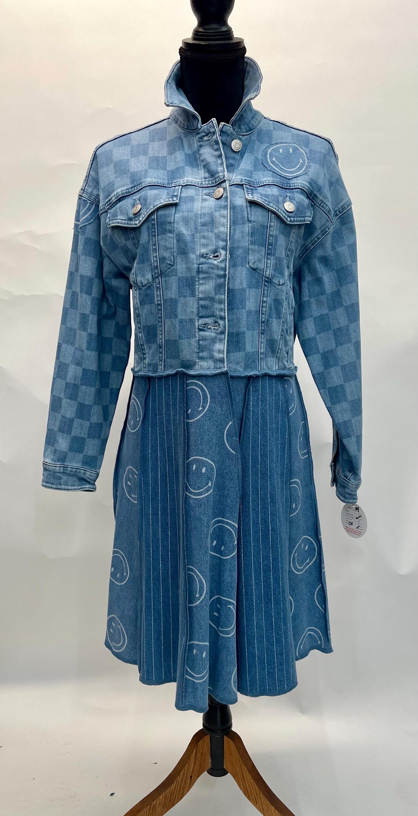 Upcycled Recycled Repurposed Boho Smiley Face Denim Coat With Paneled ...