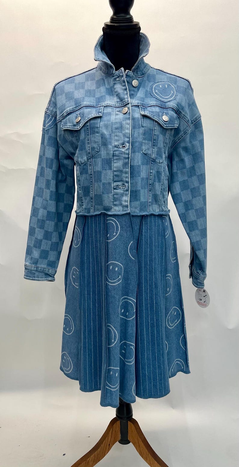 Upcycled Recycled Repurposed Boho Smiley Face Denim Coat With Paneled ...