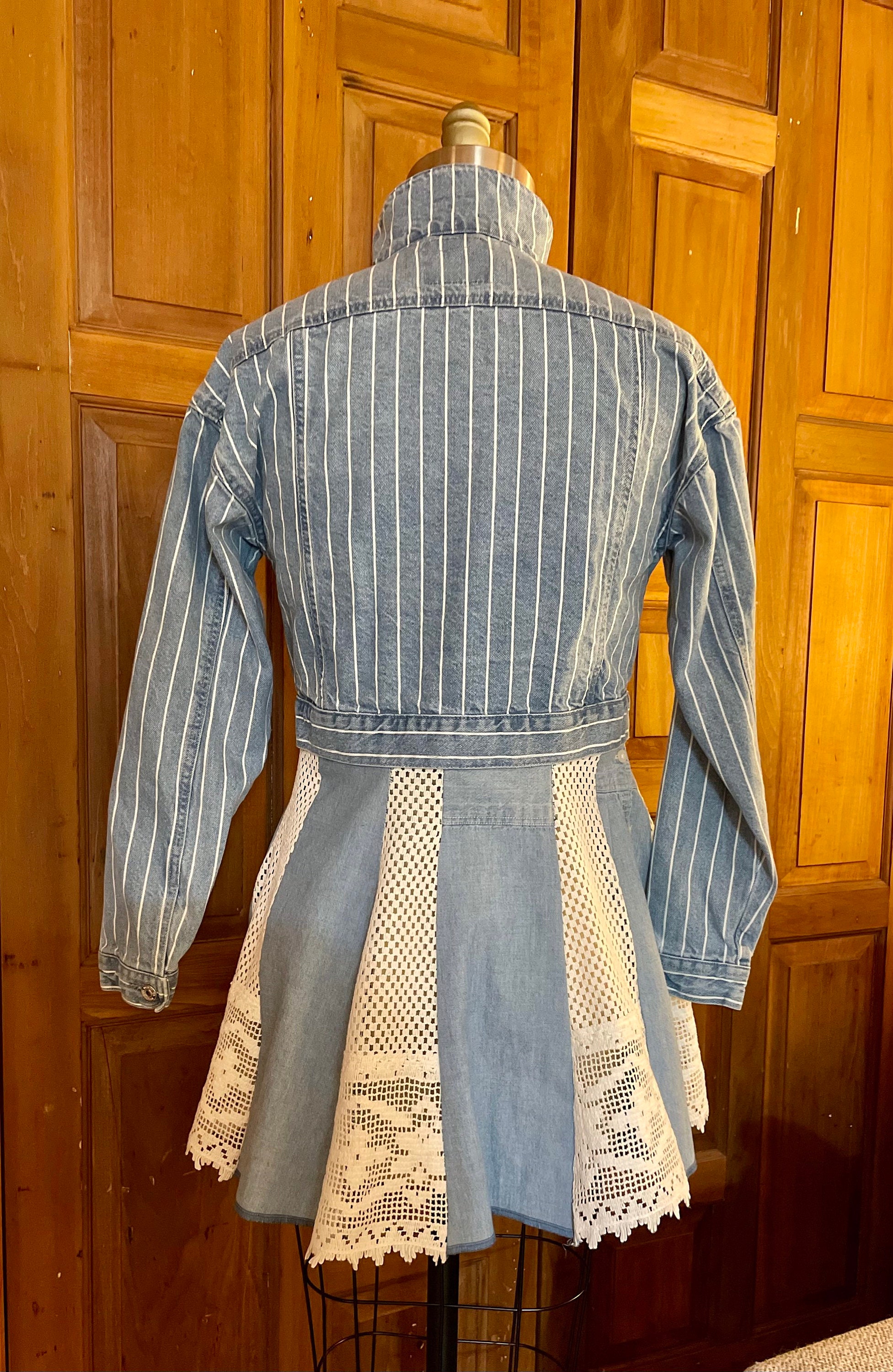 Repurposed Recycled Upcycled Railroad Stripe Denim Jacket With Twirly ...