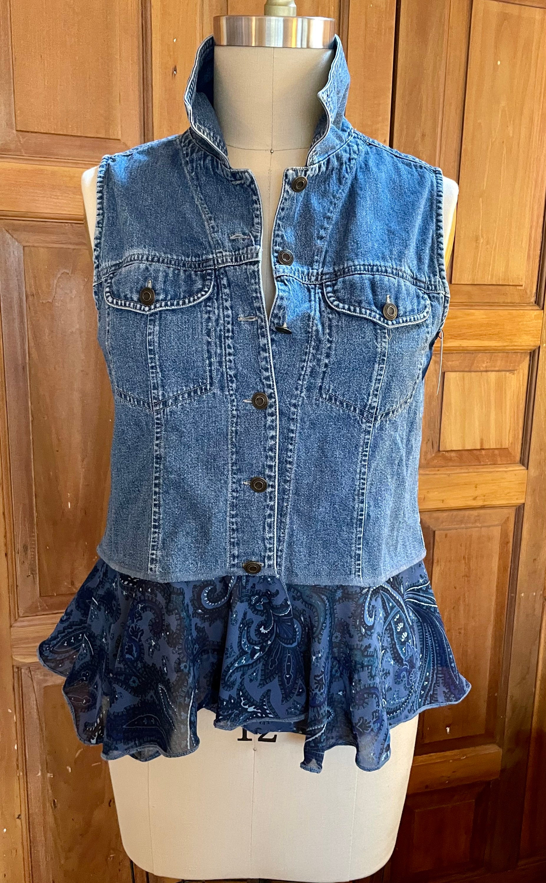 Upcycled Recycled Repurposed Denim Flouncy Vest. Size L Bust 38 - Etsy