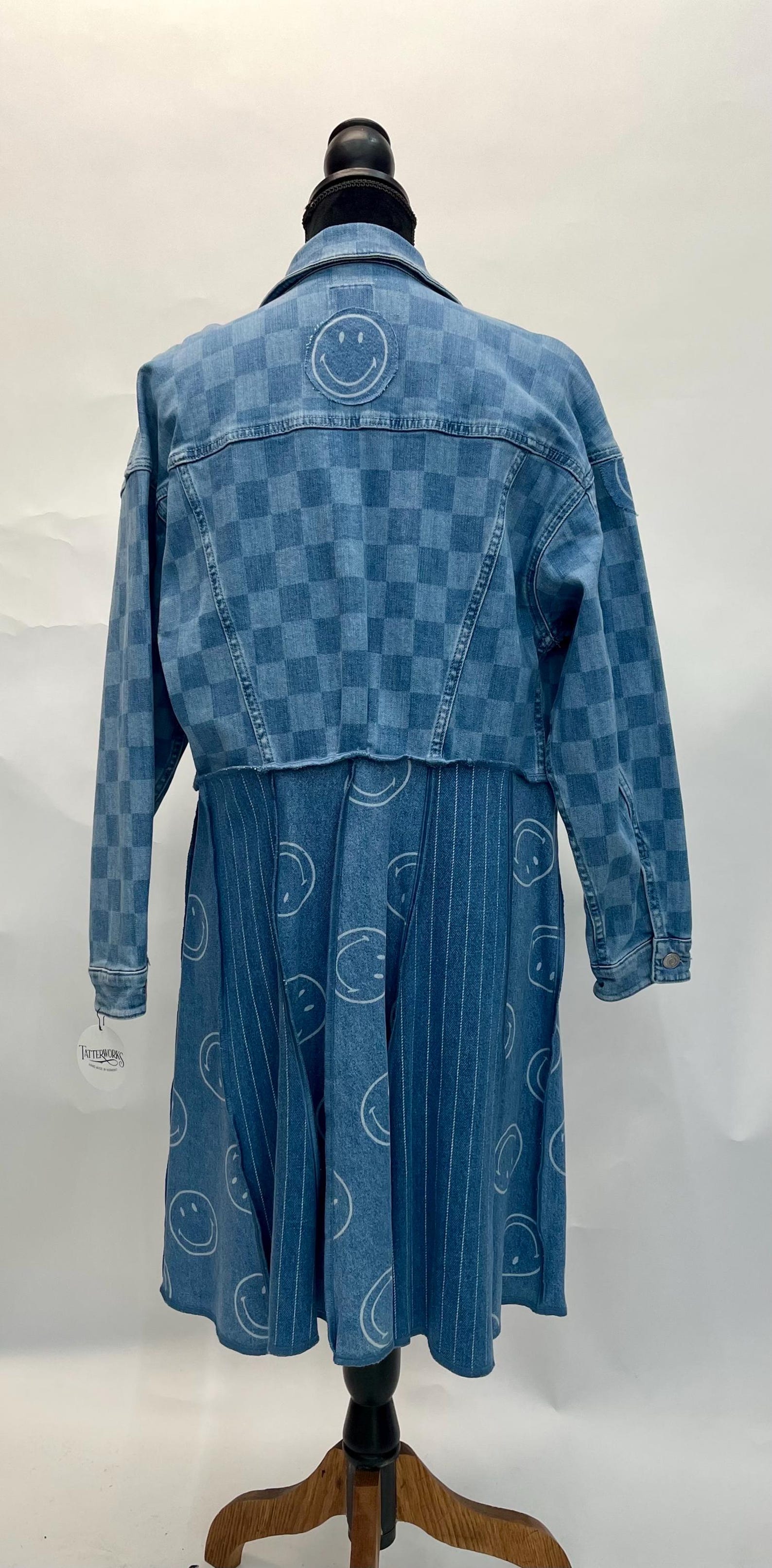 Upcycled Recycled Repurposed Boho Smiley Face Denim Coat With Paneled ...
