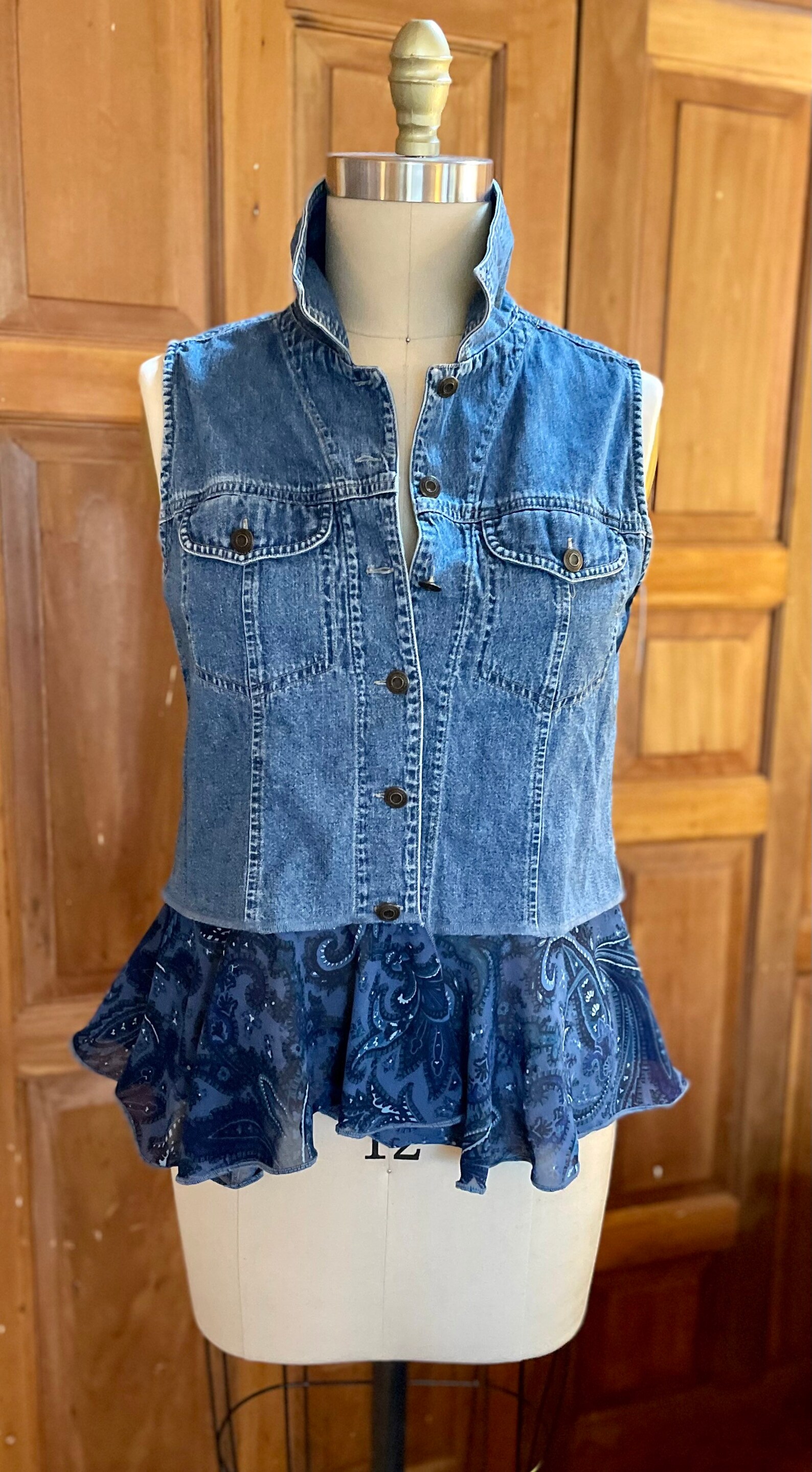 Upcycled Recycled Repurposed Denim Flouncy Vest. Size L Bust 38 - Etsy
