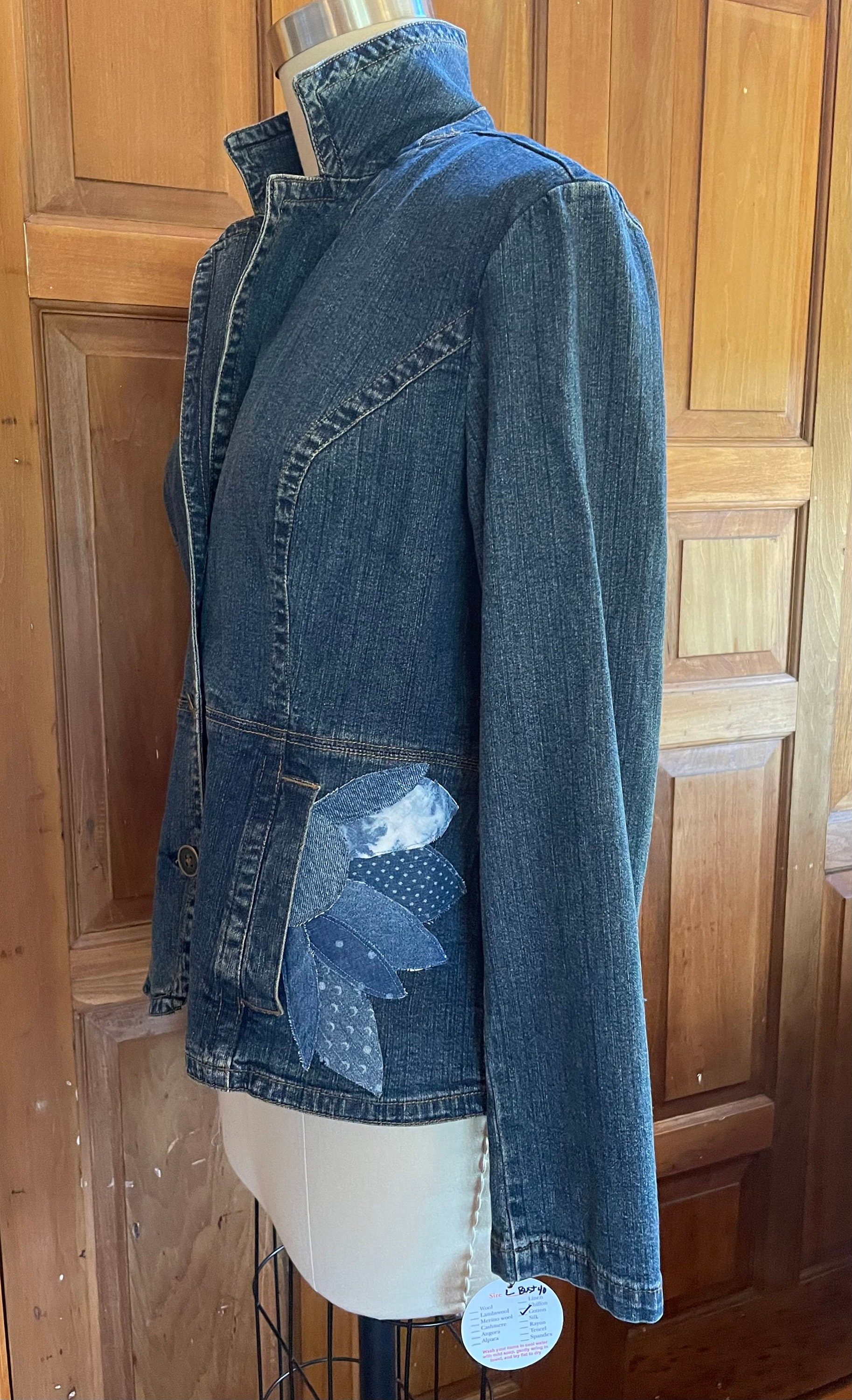 Repurposed Denim Jacket With Appliquéd Denim Flowers. - Etsy