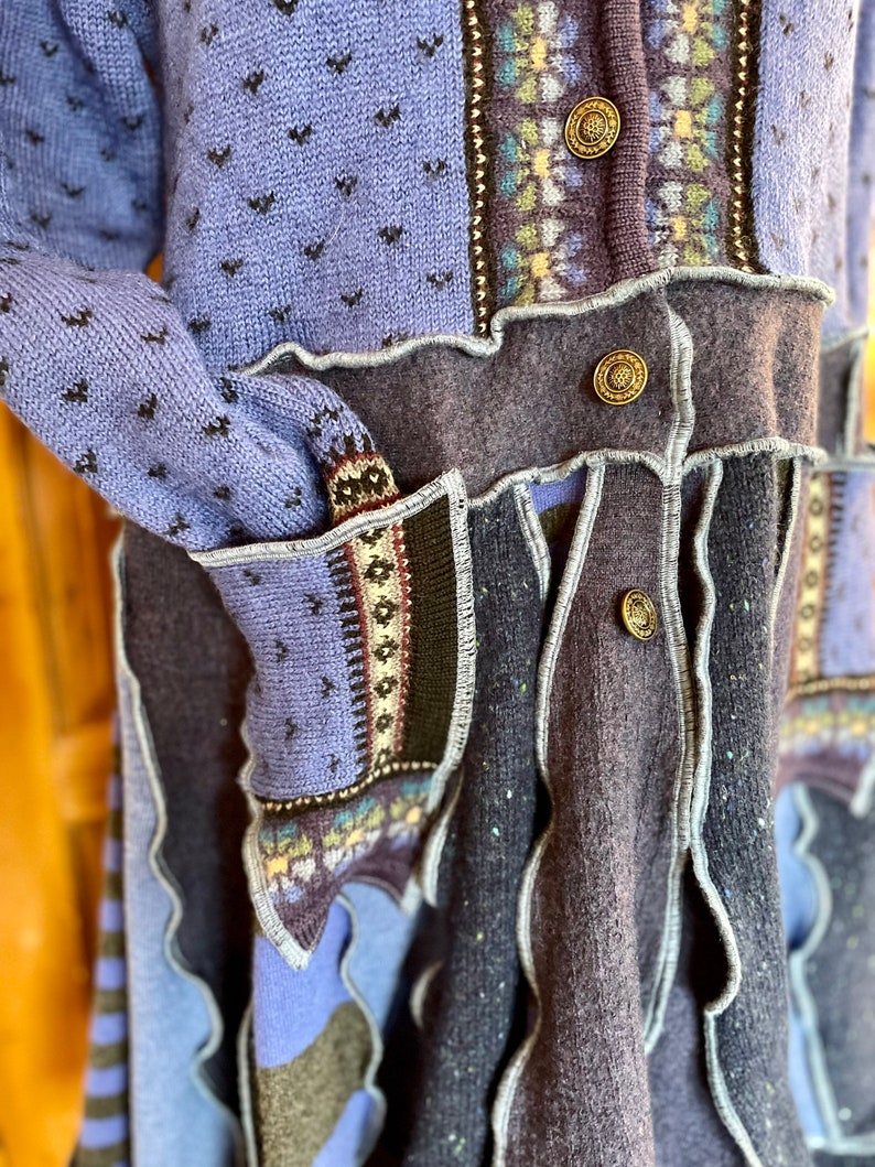 Repurposed Wool Sweater Twirly Coat. Beautiful Blues With - Etsy