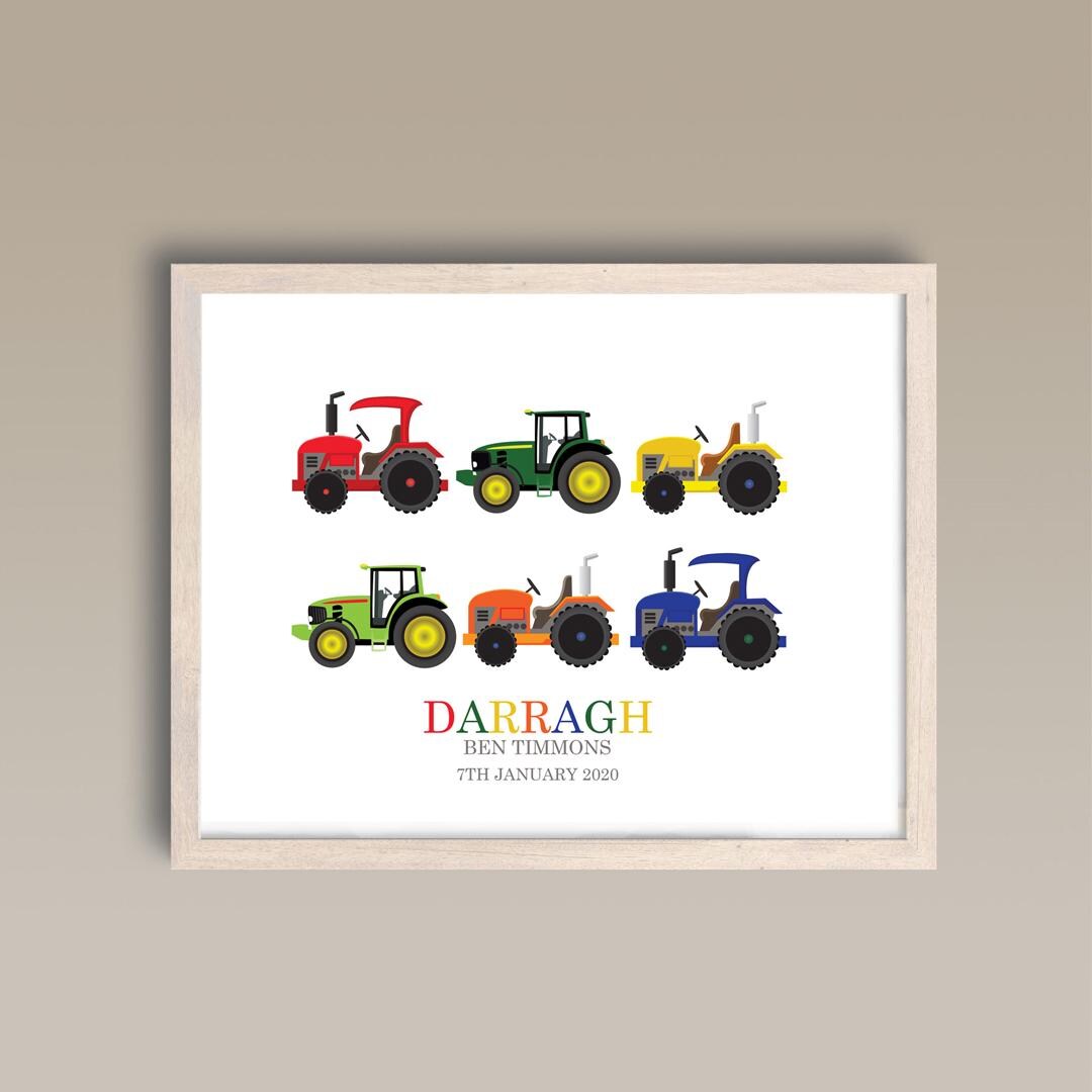 Kids Colourful Tractor Personalised Custom Print, Farming Print, Kids ...