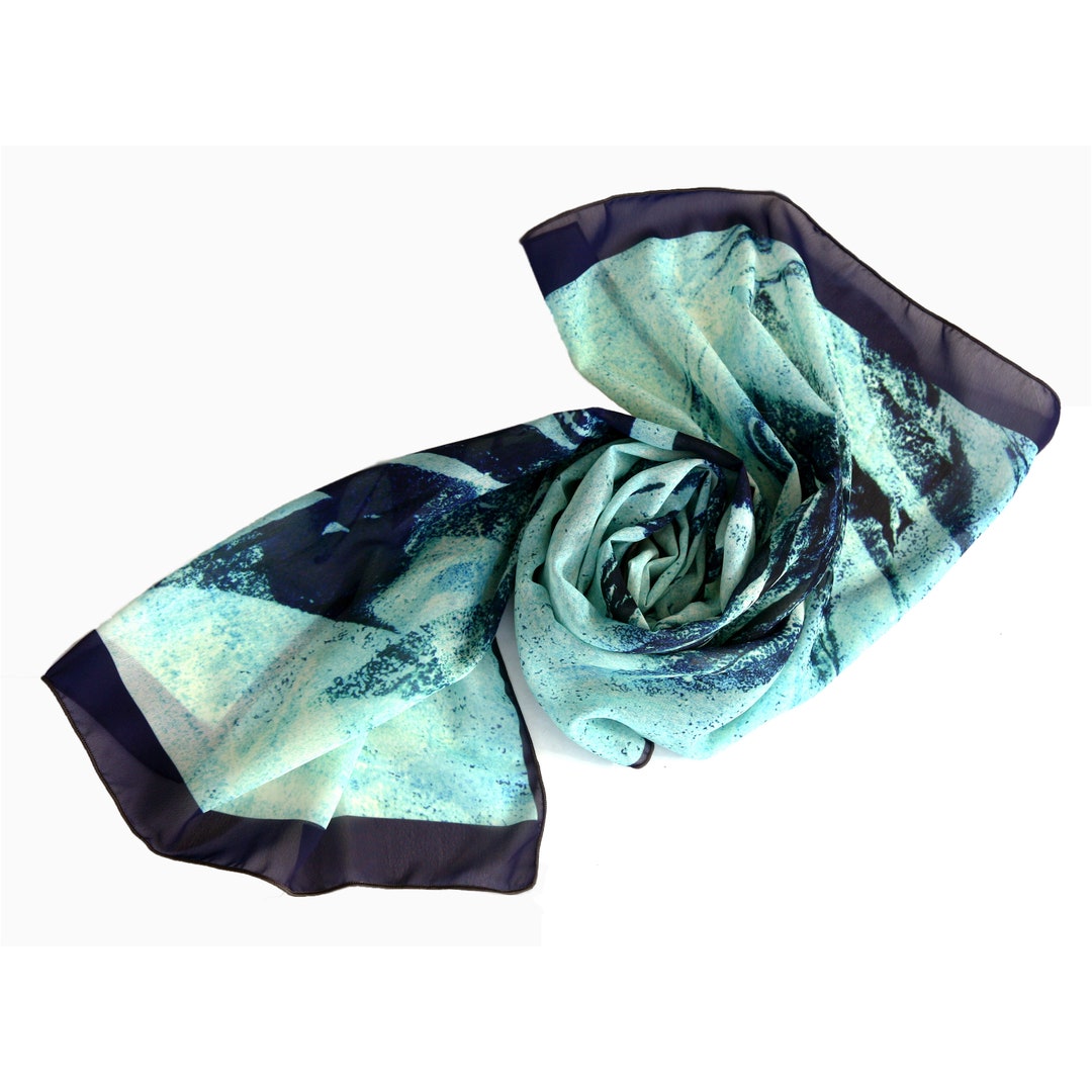 Silk Aqua Scarf | Long Scarf, Wearable Art, Colorful, Choice of Fabric ...