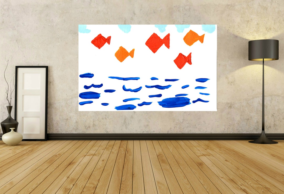 Modern Art Fish Painting Beach Wall Art Whimsical Gift Tropical Beach ...