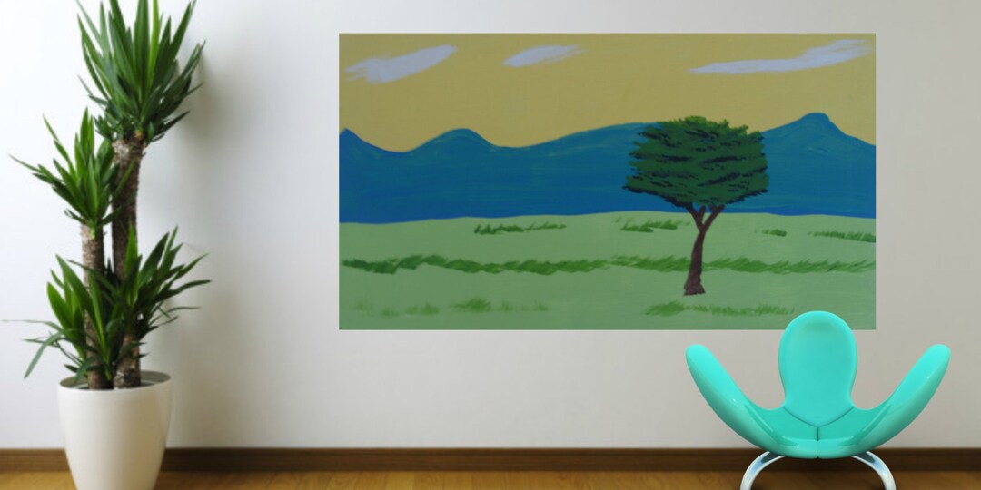 Large Tree Painting Large Mountain Huge Bold Wall Art Colorful ...