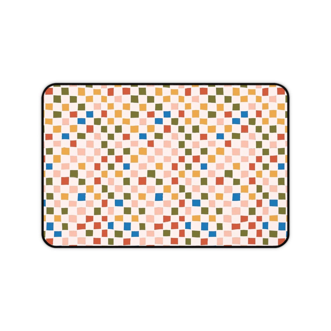 Colorful Geometric Checkerboard Desk Mat Mouse Pad Retro Pastel Pattern ...