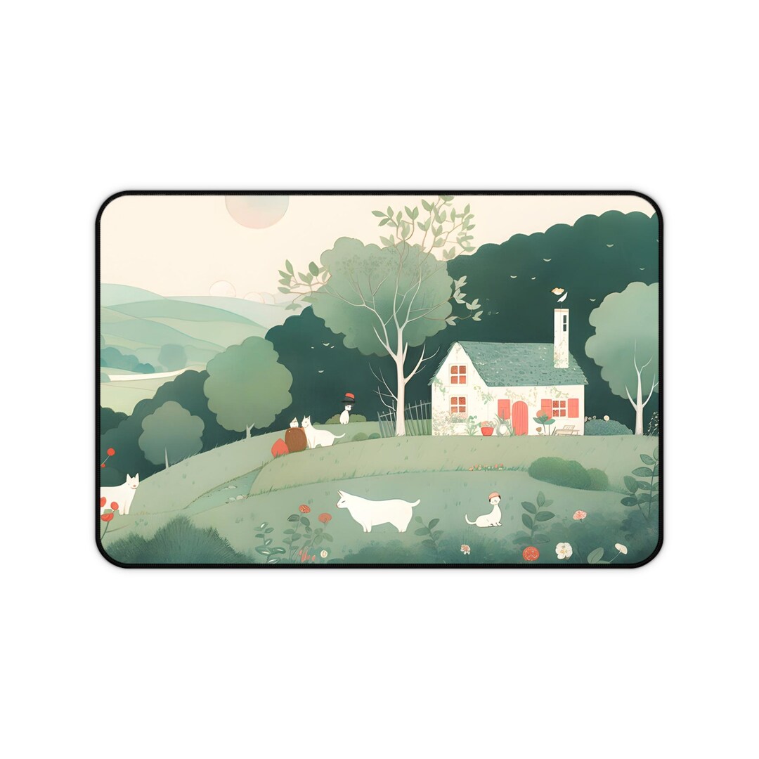 Pastoral Farmhouse Aesthetic Desk Mat, Rustic Countryside XL Mousepad ...