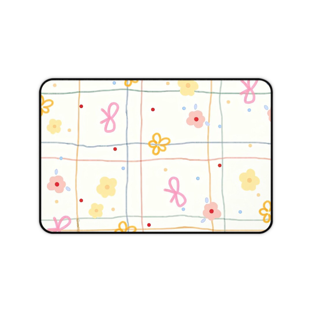 Kawaii Pastel Flower Grid Desk Mat Mouse Pad Cute Pink Yellow Aesthetic ...