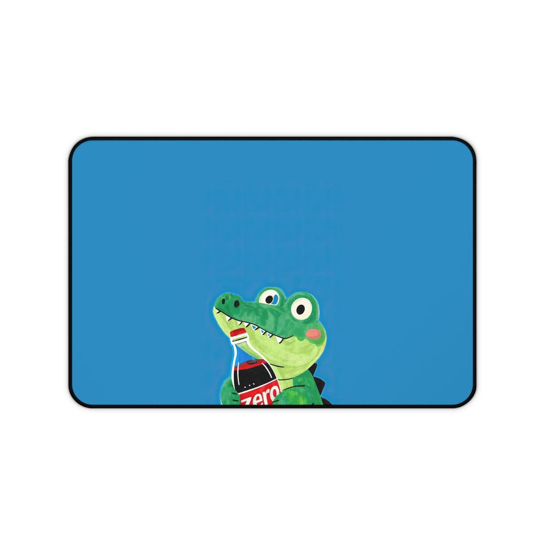 Cute Alligator Desk Mat Mouse Pad Blue Background Kawaii Gamer ...