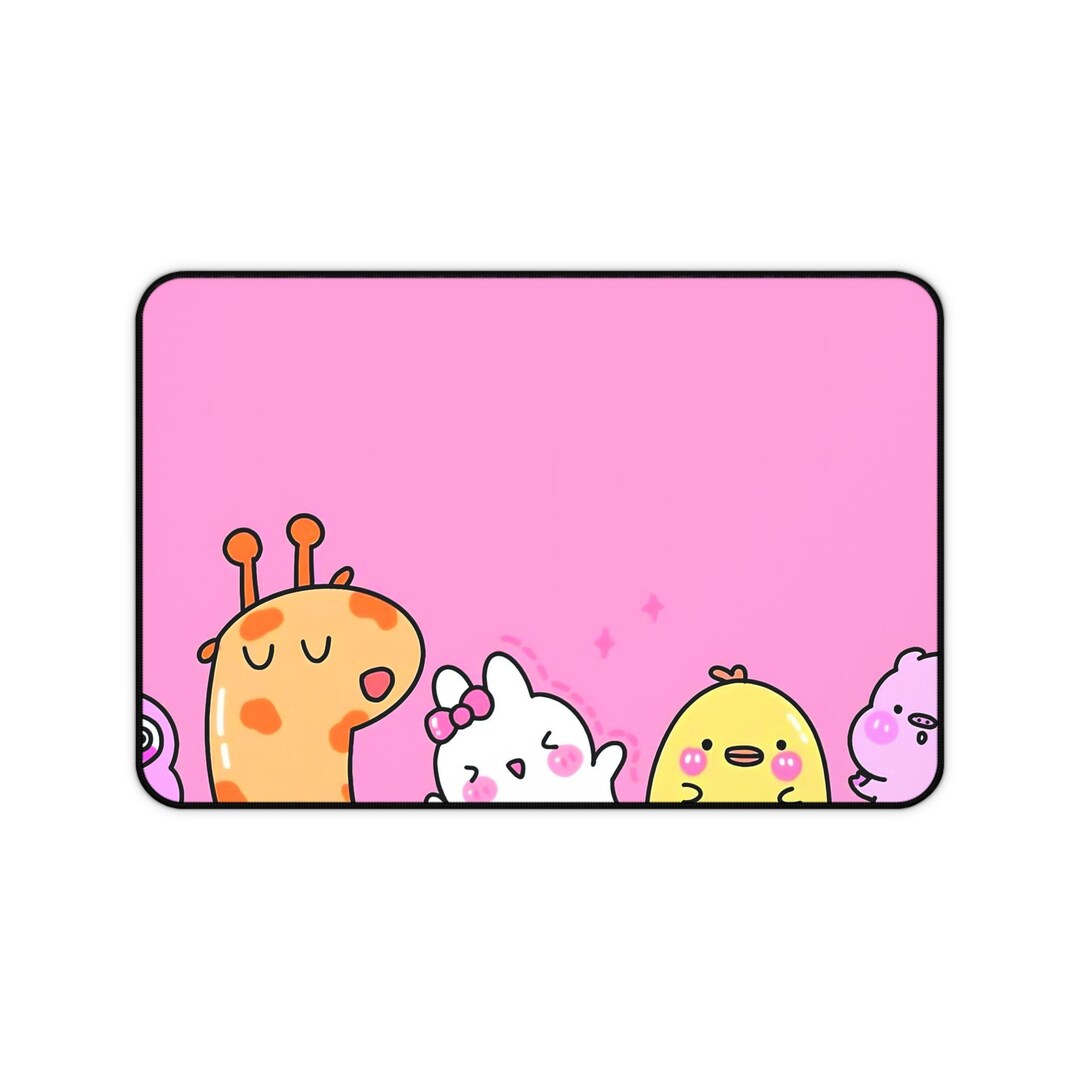 Kawaii Pink Desk Mat With Cute Animal Friends, Large Gaming Mouse Pad ...