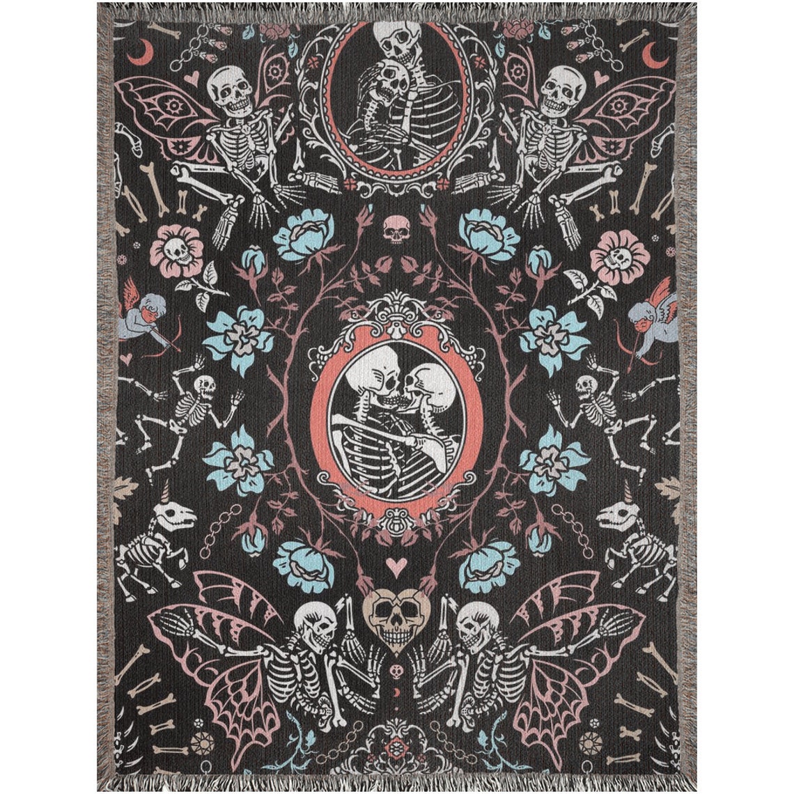 Gothic Skeleton Romantic Woven Wedding Throw Blanket, Halloween Spooky ...