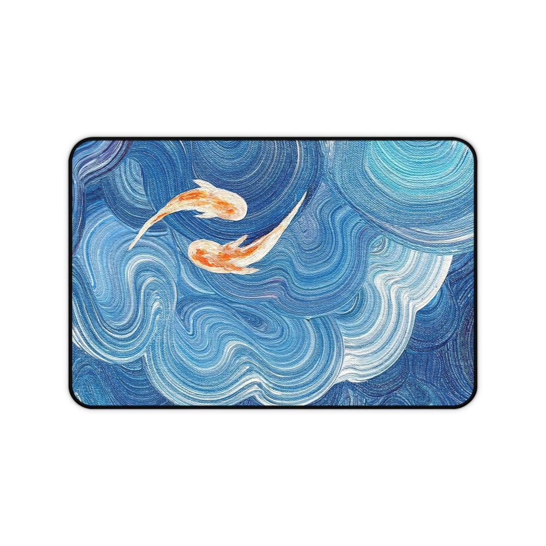 Koi Fish Blue Wave Desk Mat Mouse Pad Large Ocean Art Design Calming ...