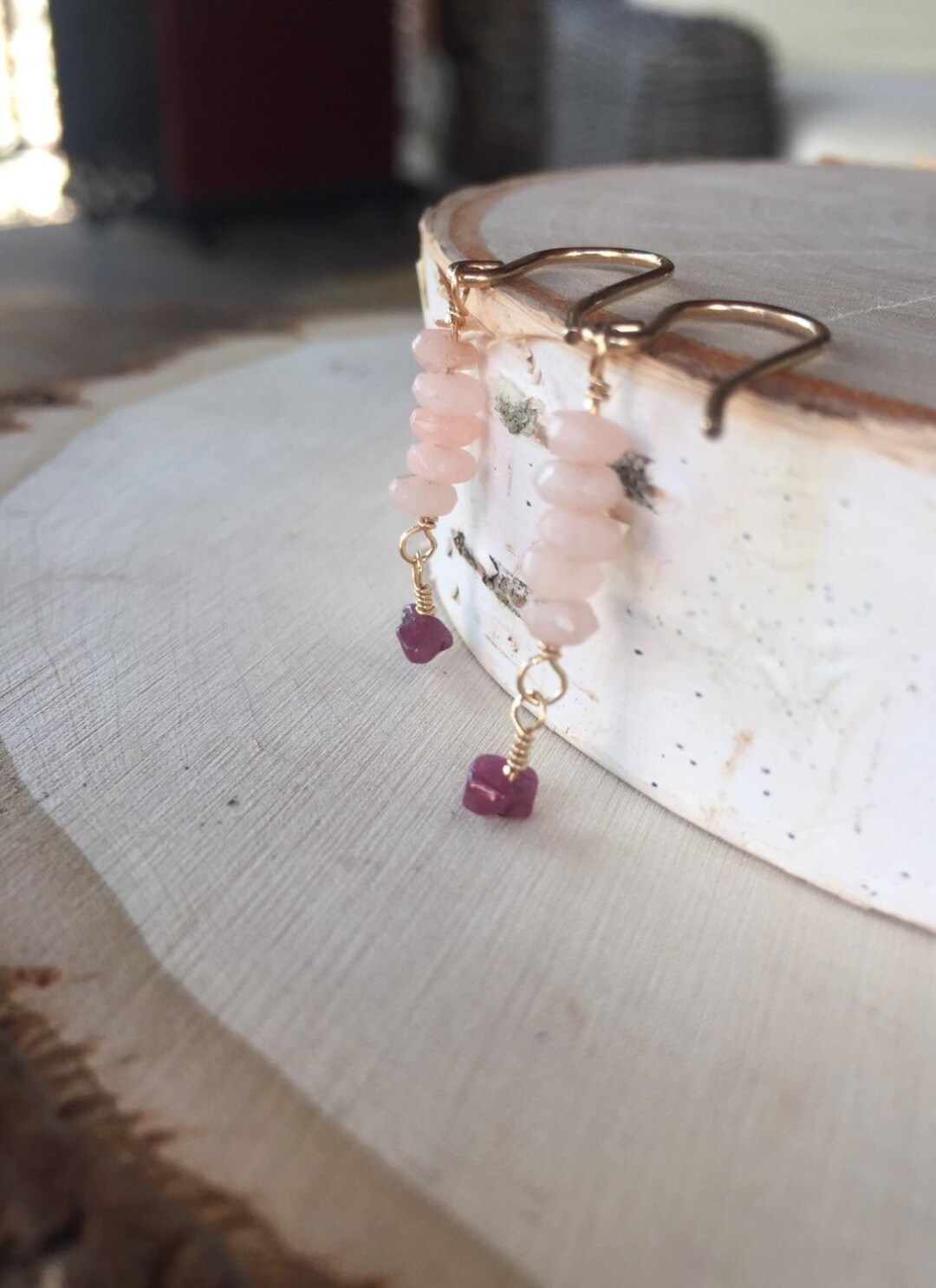 Peruvian Opal and Ruby Earrings. Dainty Earrings. Handmade Earrings. - Etsy