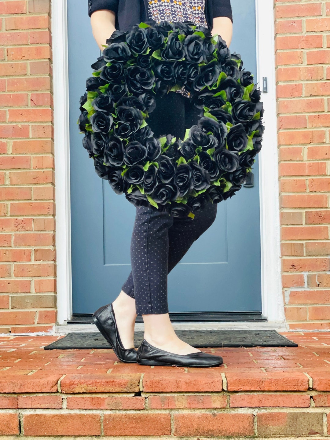 Black Rose Wreath, Gothic Floral Wreath, Halloween Wreath, Dark ...