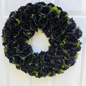 Black Rose Wreath, Gothic Floral Wreath, Halloween Wreath, Dark ...