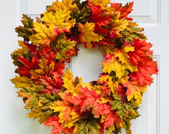 Fall Foliage Wreath for Front Door, Fall Leaves Wreath, Maple Leaf ...