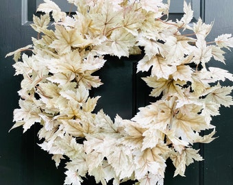 Tan Maple Leaf Pampas Grass Wreath for Front Door, Neutral Fall Wreath ...