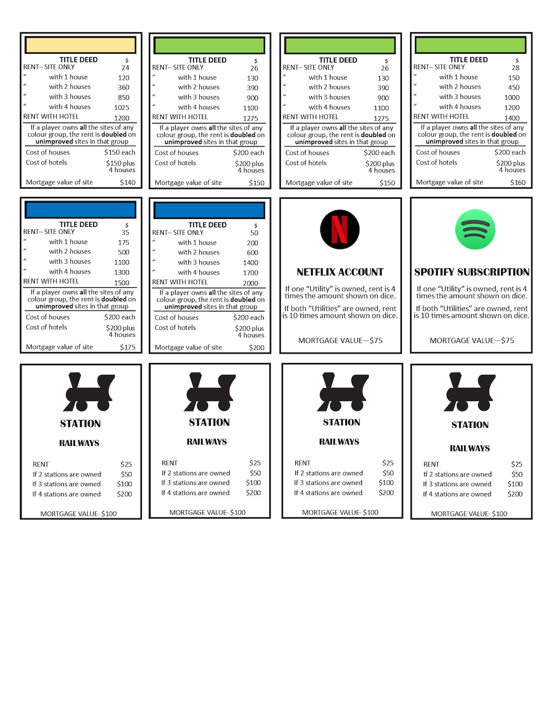 Customizable Monopoly Game Print Out - Etsy