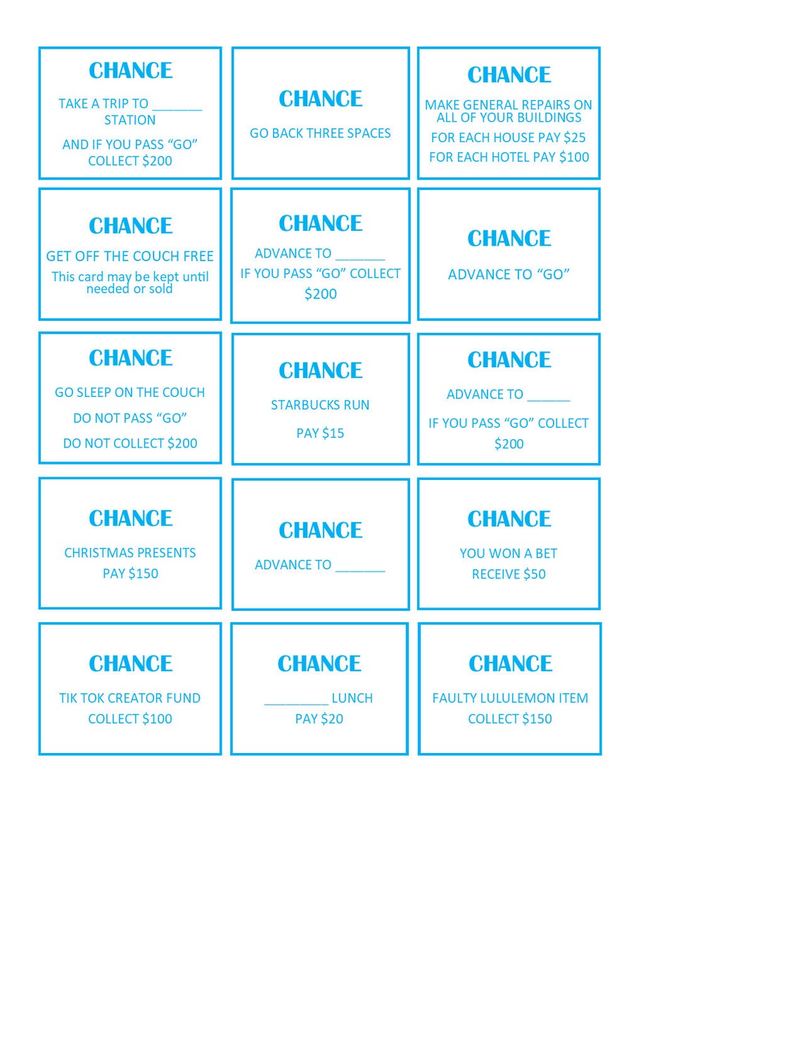 Customizable Monopoly Game Print Out - Etsy