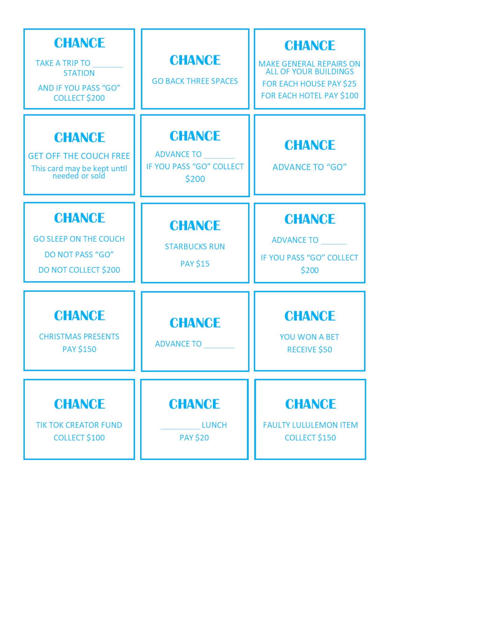 Customizable Monopoly Game Print Out - Etsy