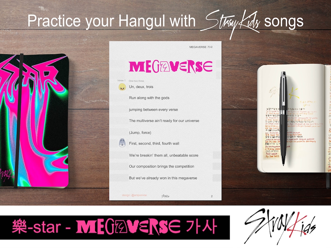 Stray Kids Lyrics Practice in Korean-hangul MEGAVERSE Rock-star - Etsy