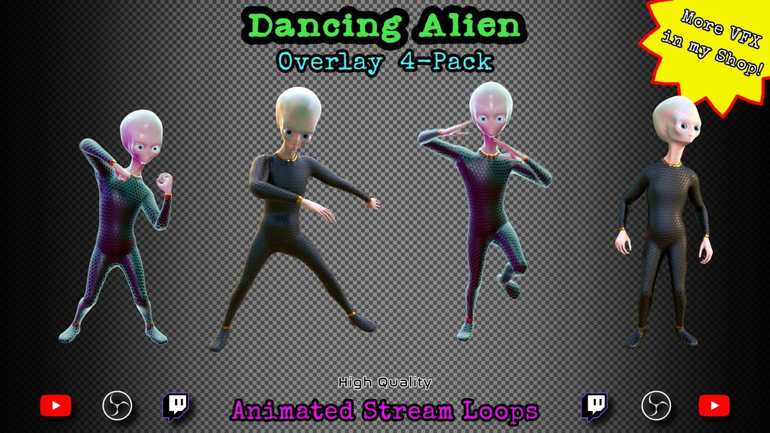 Dancing Alien | Overlay 4-pack | Looping Animations for Twitch & OBS ...