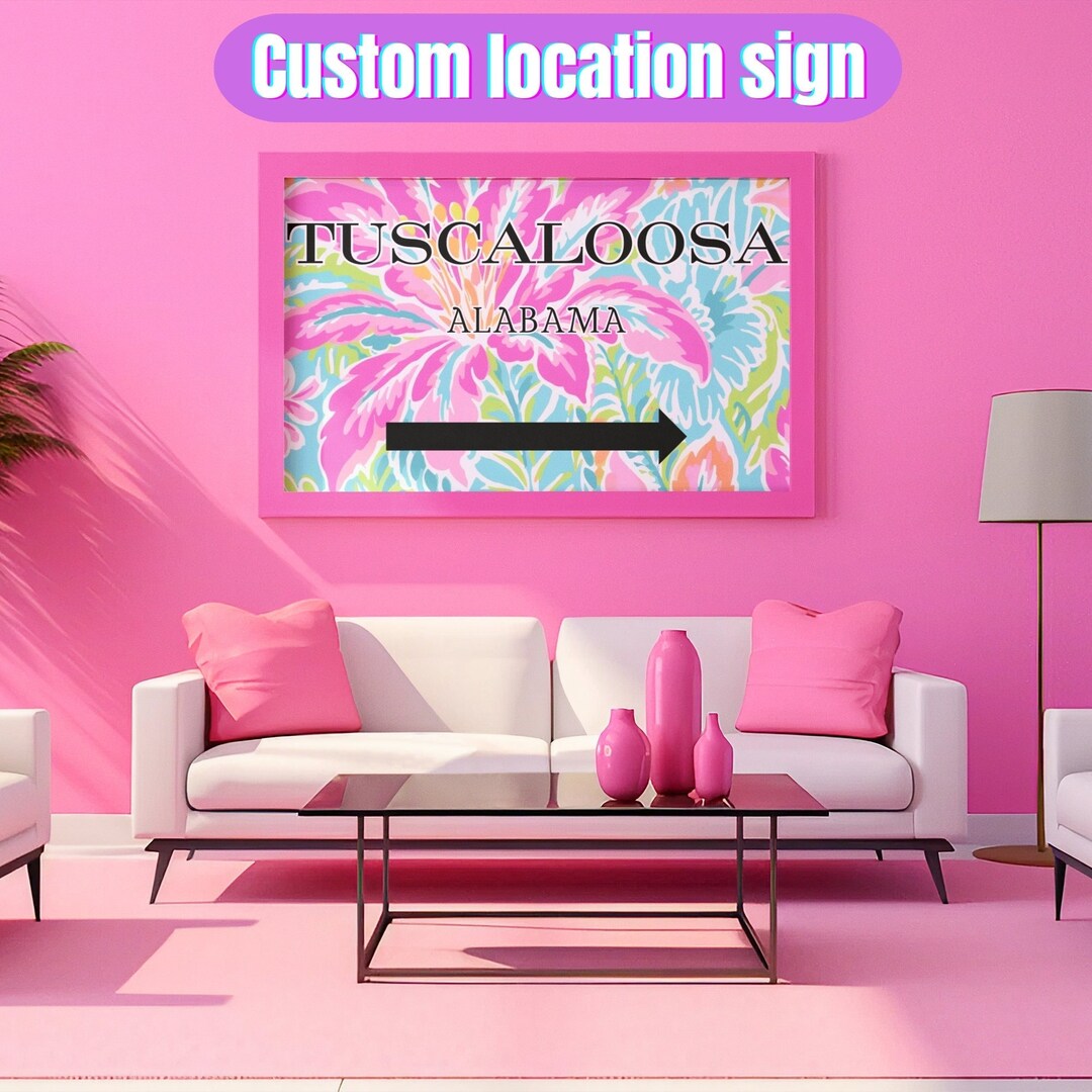 Custom Location Sign, Floral Preppy Wall Art, Dorm Decor for College ...