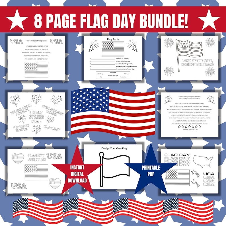 Flag Day Activity Bundle Kids Coloring June 14 Flag Day - Etsy