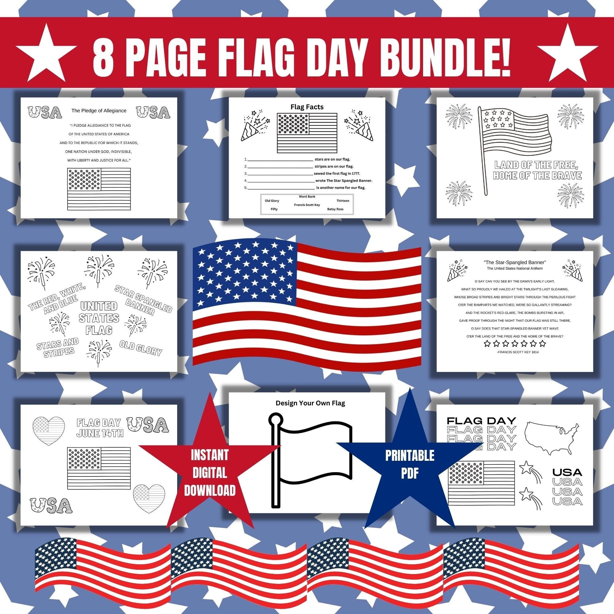 Flag Day Activity Bundle, Kids Coloring, June 14, Flag Day Classroom ...