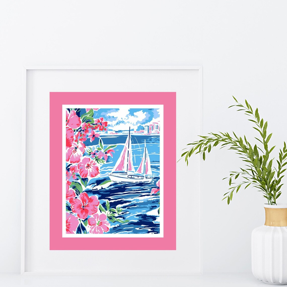 Preppy Sailboat Wall Art, Printable Digital Download, Preppy Dorm Decor ...
