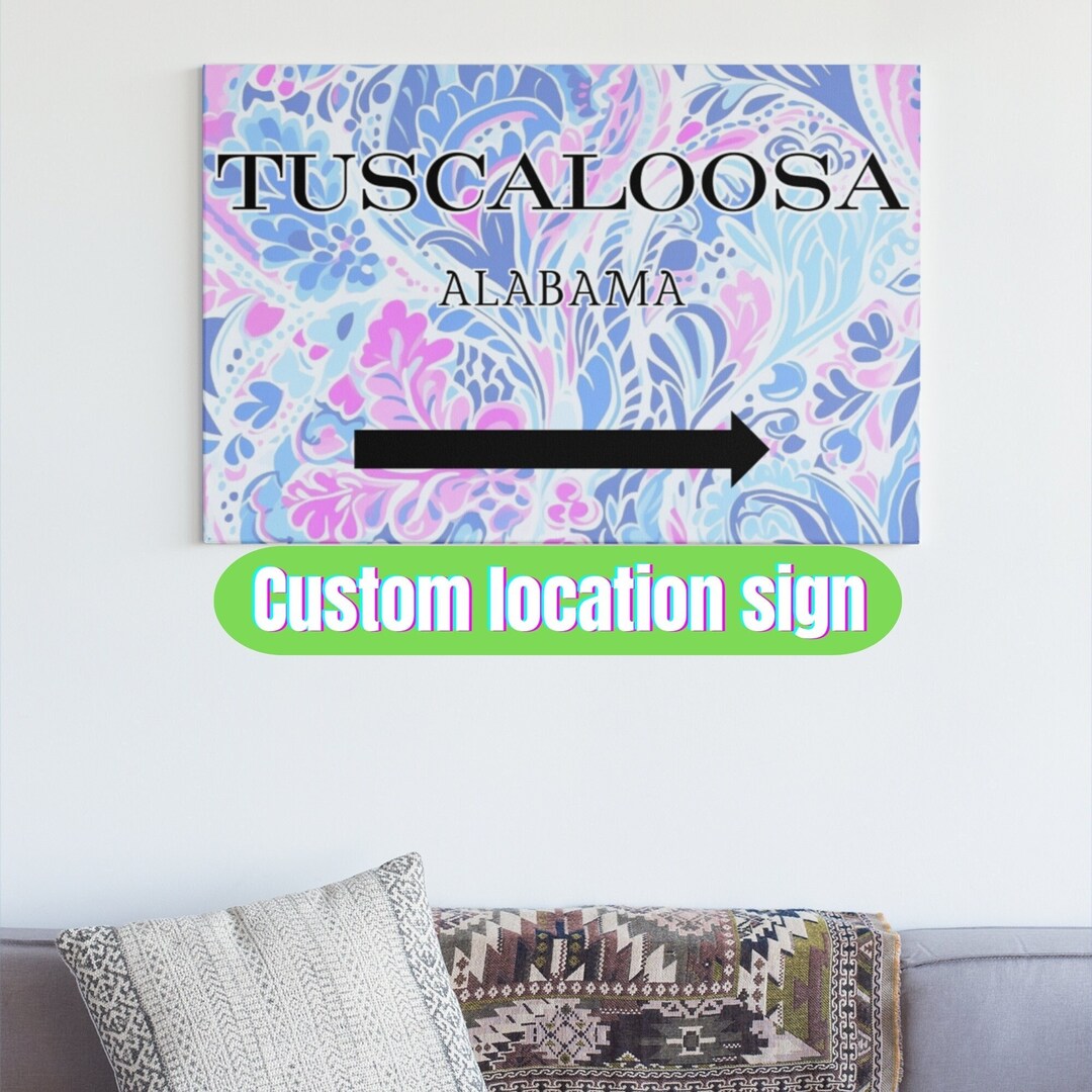 Custom Location Sign, Floral Preppy Wall Art, Dorm Decor for College ...
