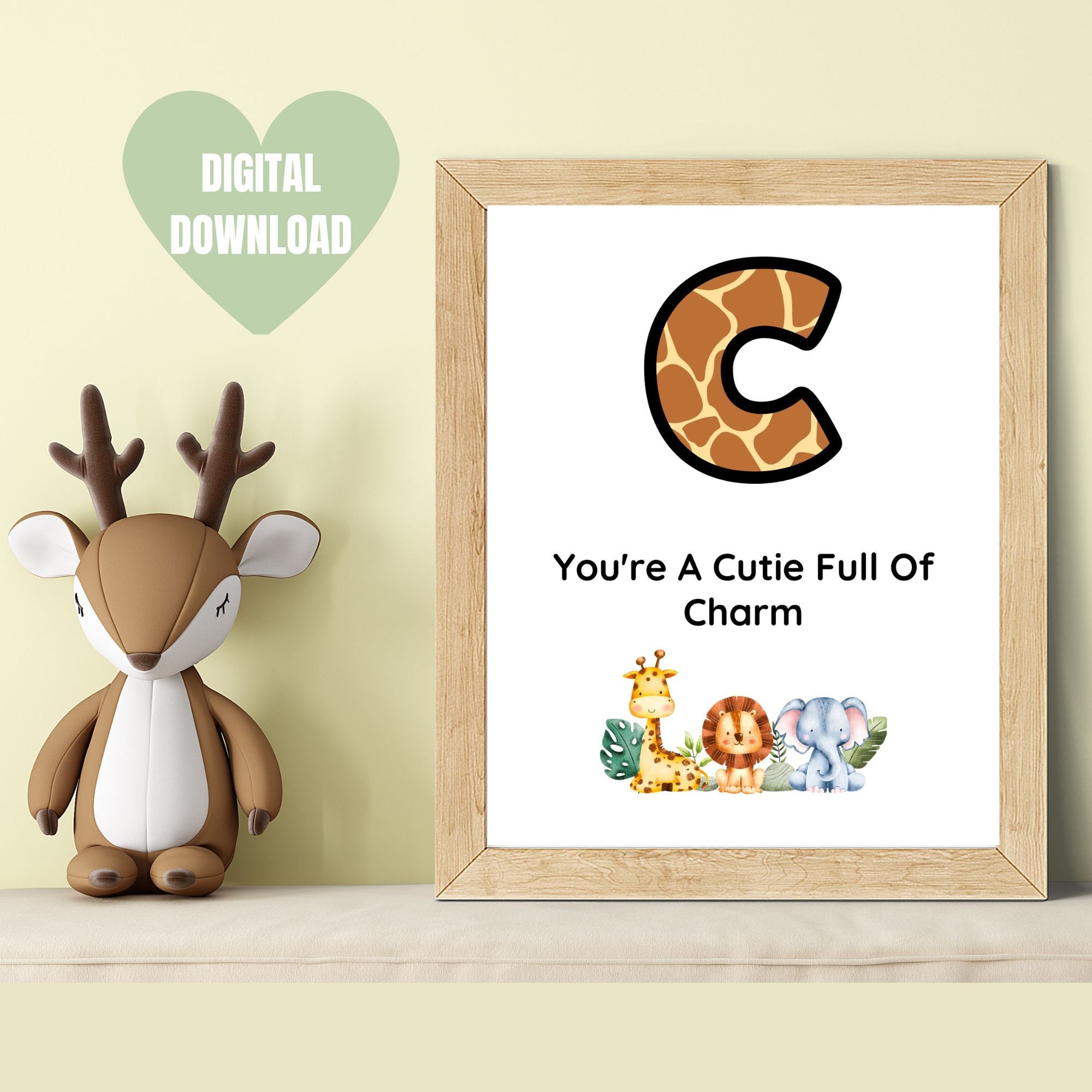 ABC Safari Animals, Nursery Wall Art Decor, Lion, Elephant, Giraffe ...