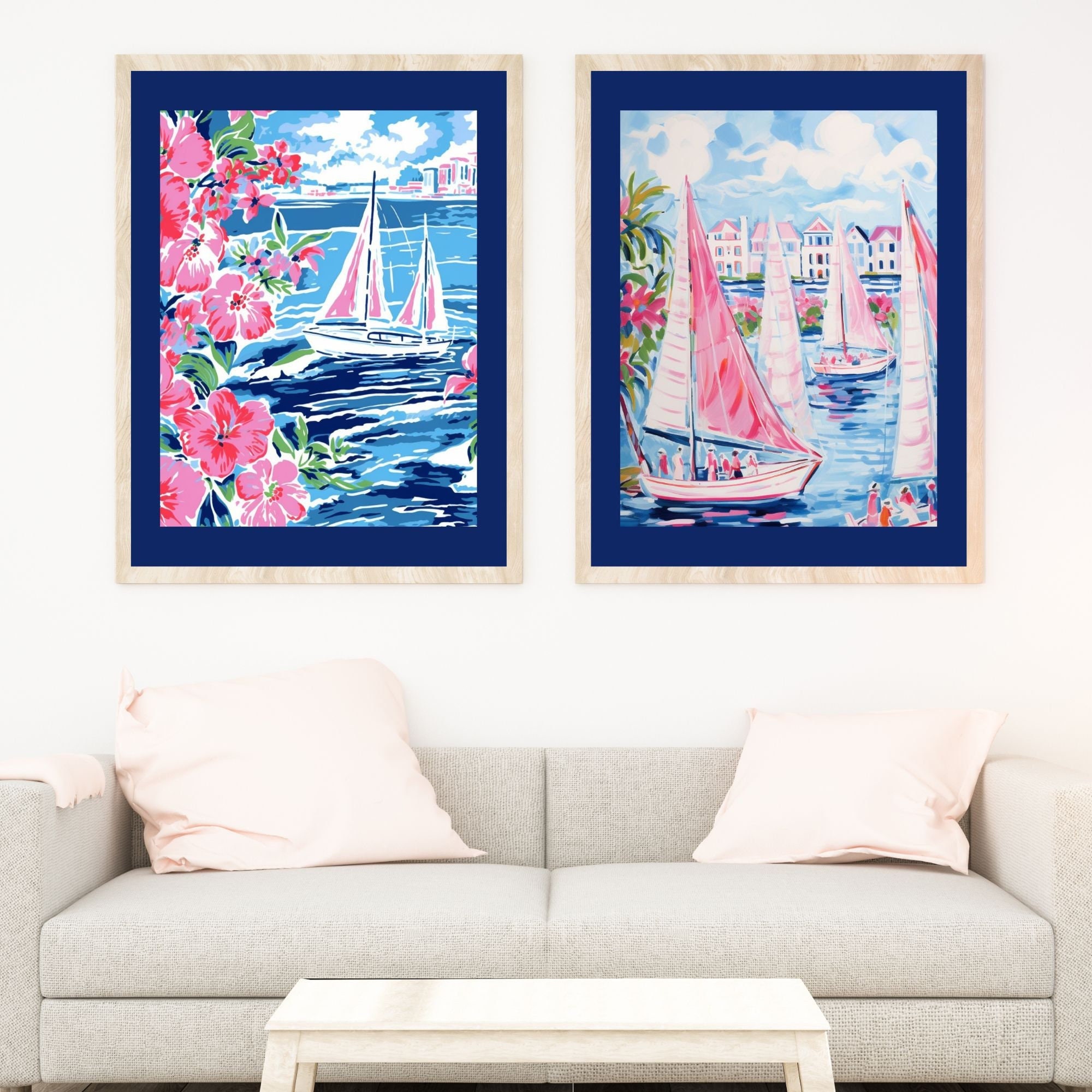 Preppy Sailboat Wall Art, Printable Digital Download, Preppy Dorm Decor ...