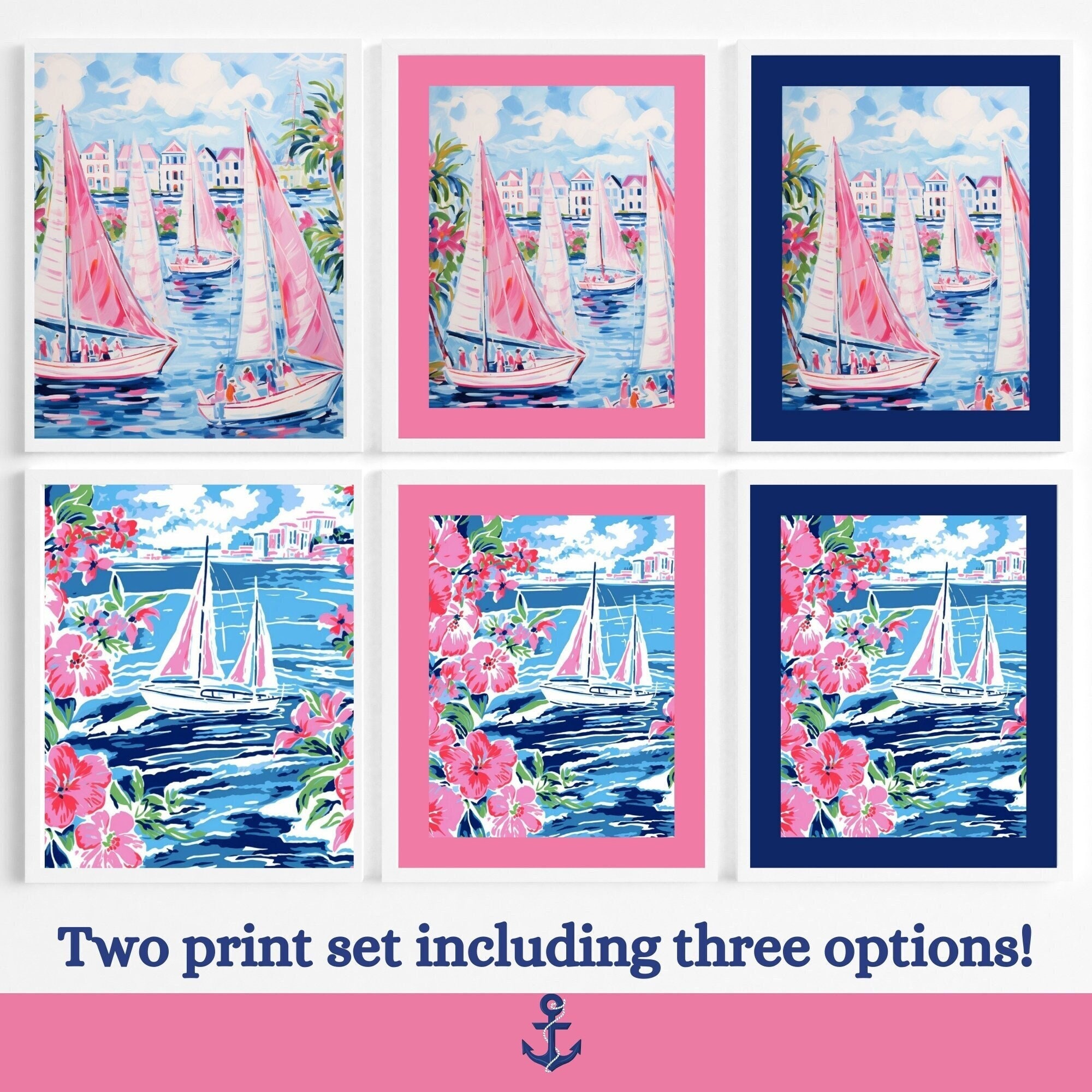 Preppy Sailboat Wall Art, Printable Digital Download, Preppy Dorm Decor ...