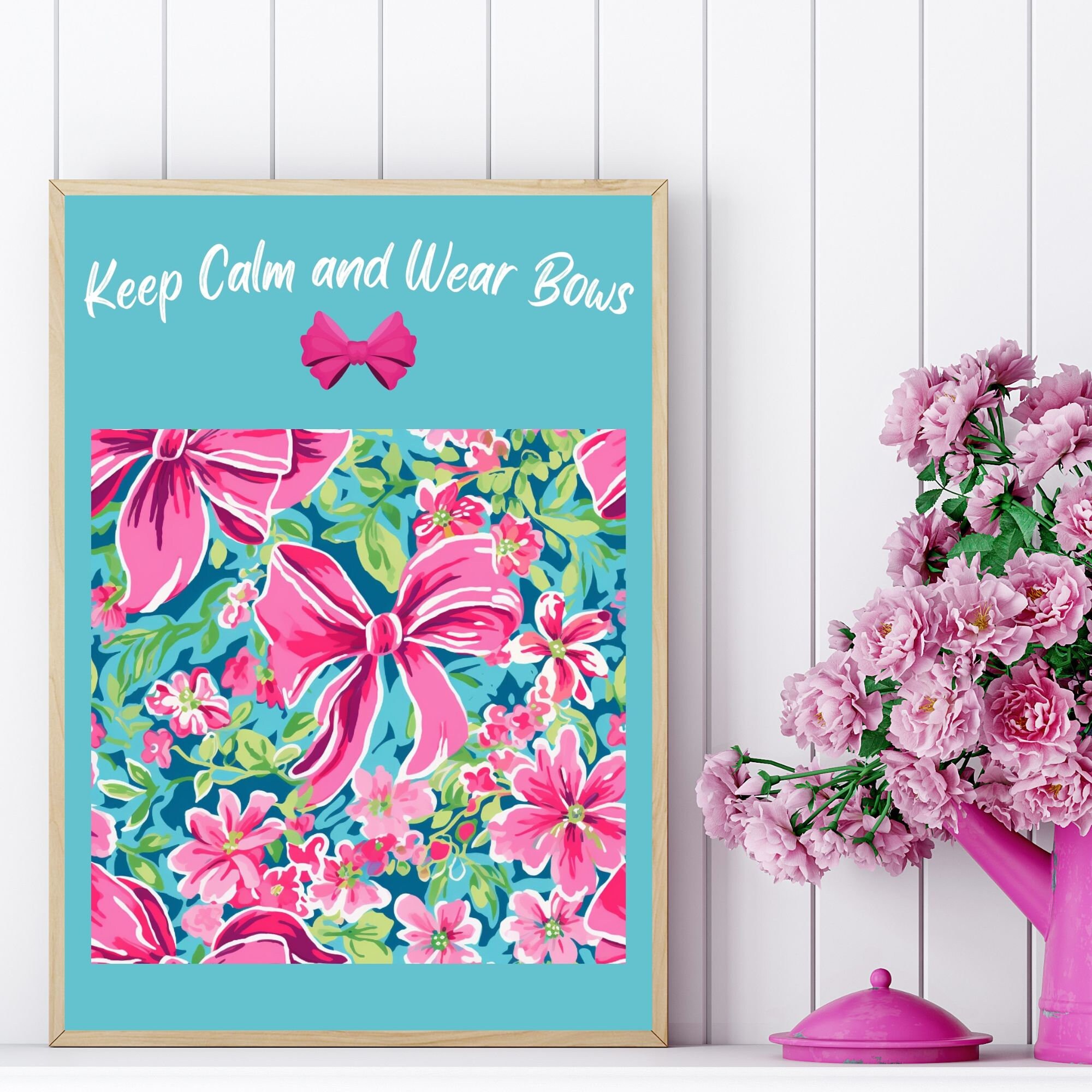 Preppy Room Decor, Pink Bow Wall Art, Nursery Wall Art, Digital ...