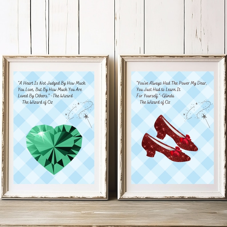 Wizard of Oz Art Prints: Ruby Slippers & Emerald Heart (digital ...