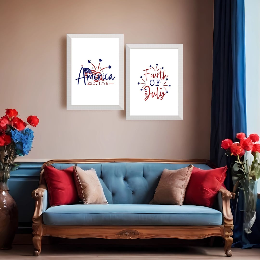 Independence Day Wall Art Prints: Red White Blue Decor (digital ...