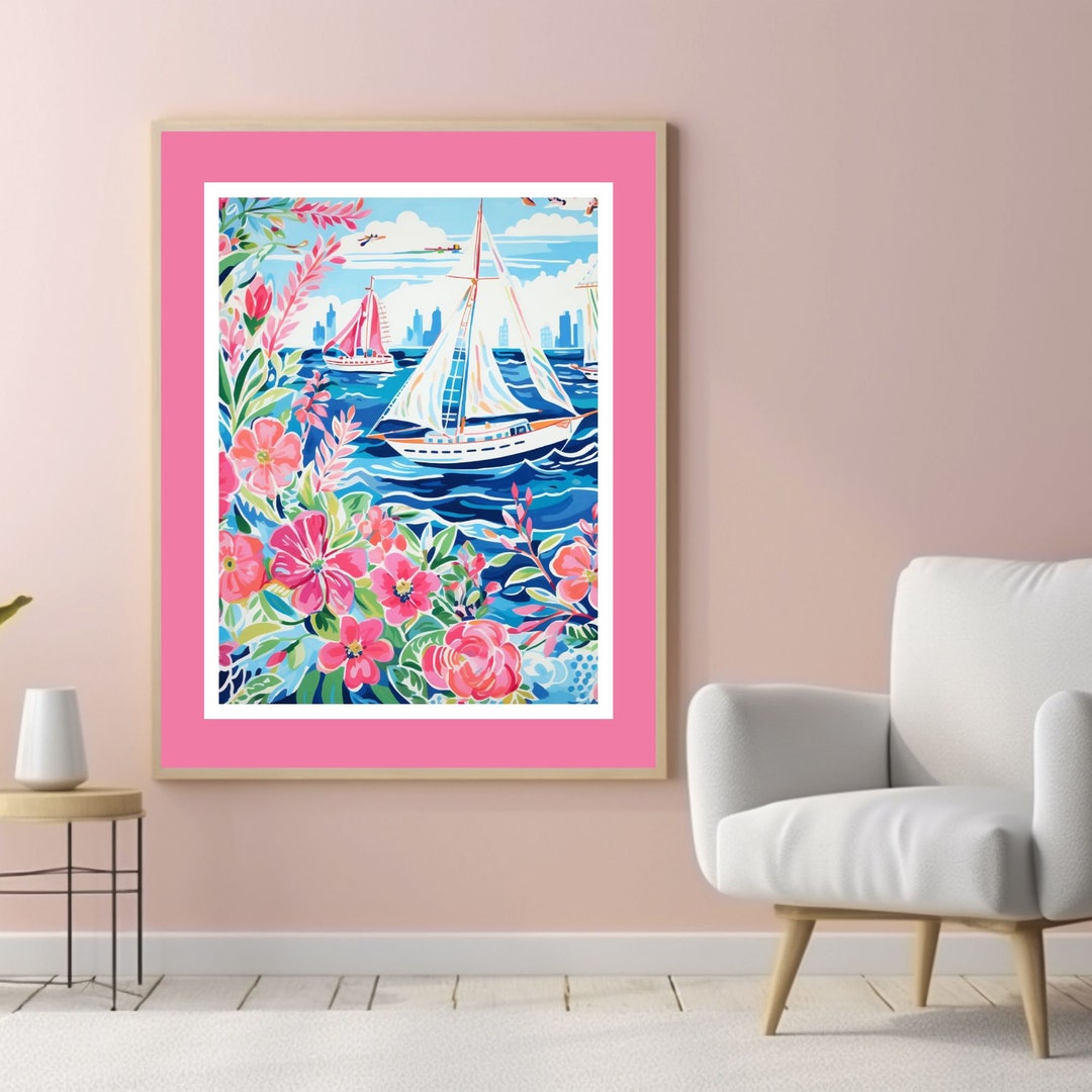 Preppy Sailboat Watercolor Print Set: Coastal Dorm Decor (digital ...