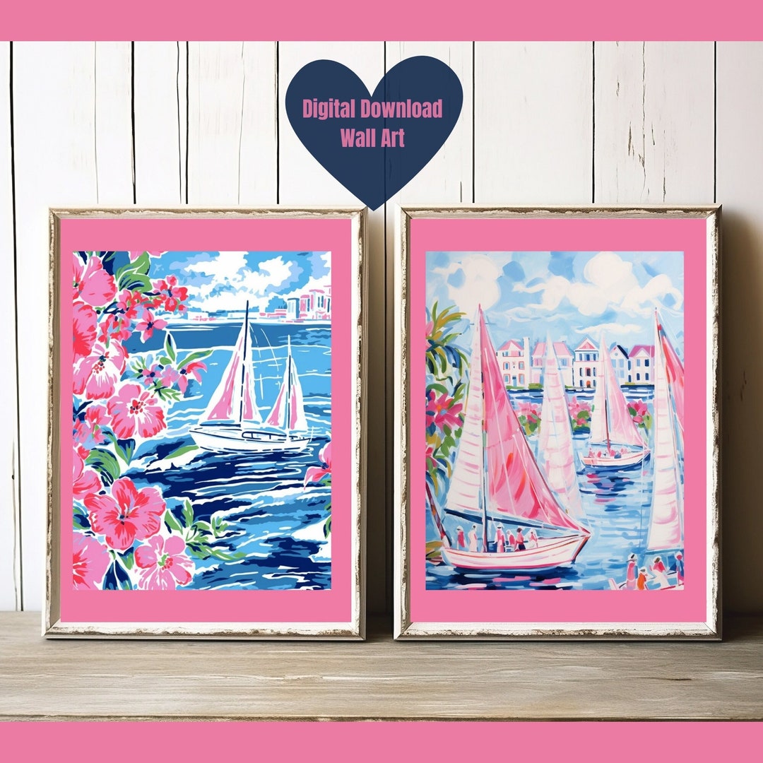 Preppy Sailboat Wall Art, Printable Digital Download, Preppy Dorm Decor ...