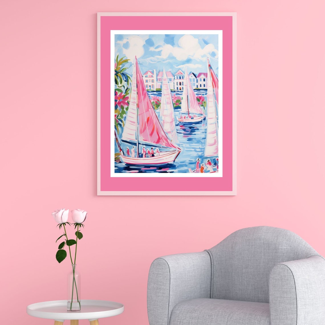 Preppy Sailboat Wall Art, Printable Digital Download, Preppy Dorm Decor ...