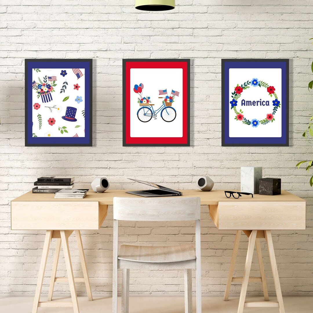 Independence Day Wall Art Prints: Red, White, and Blue Decor (digital ...
