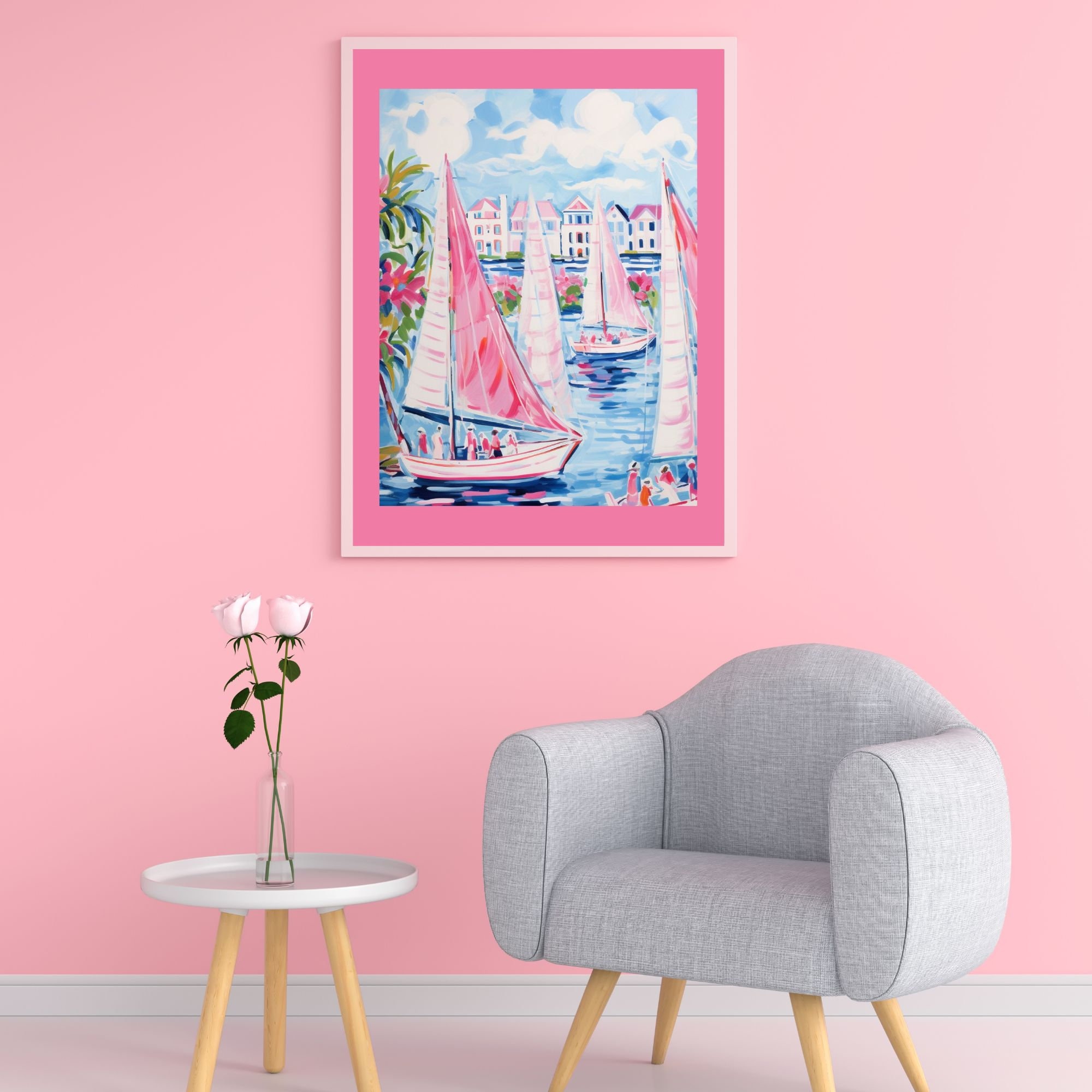Preppy Sailboat Wall Art, Printable Digital Download, Preppy Dorm Decor ...