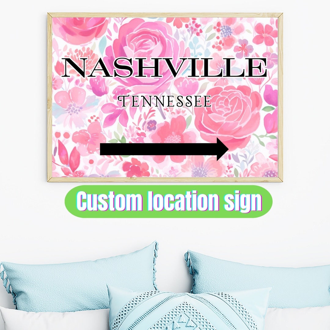Custom Location Floral Sign: Preppy Dorm Wall Art (digital Download) - Etsy