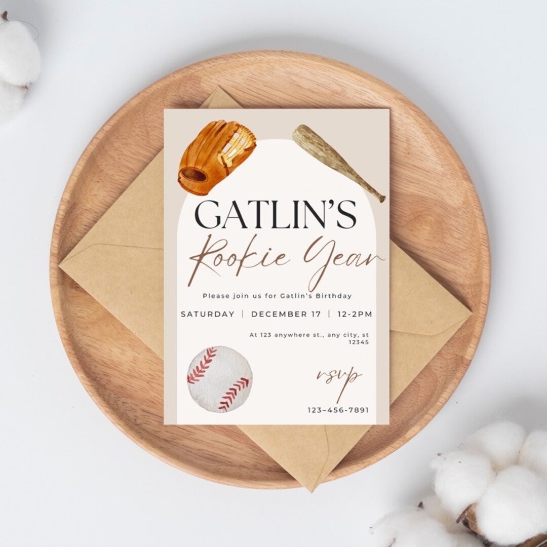 Baseball Invitation Birthday Party Invite Rookie Year Sports Ball Decor ...