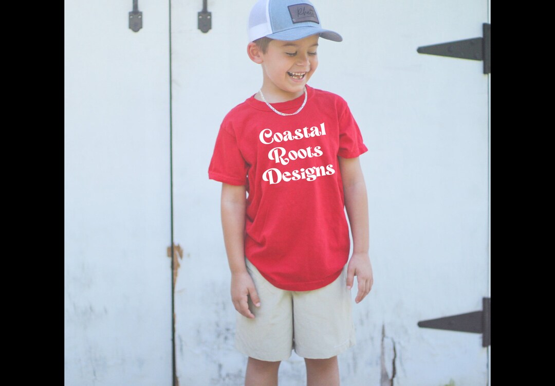 Kids Comfort Colors 9018 Red Shirt Mockup - Boy Shirt Mock-up - Red ...